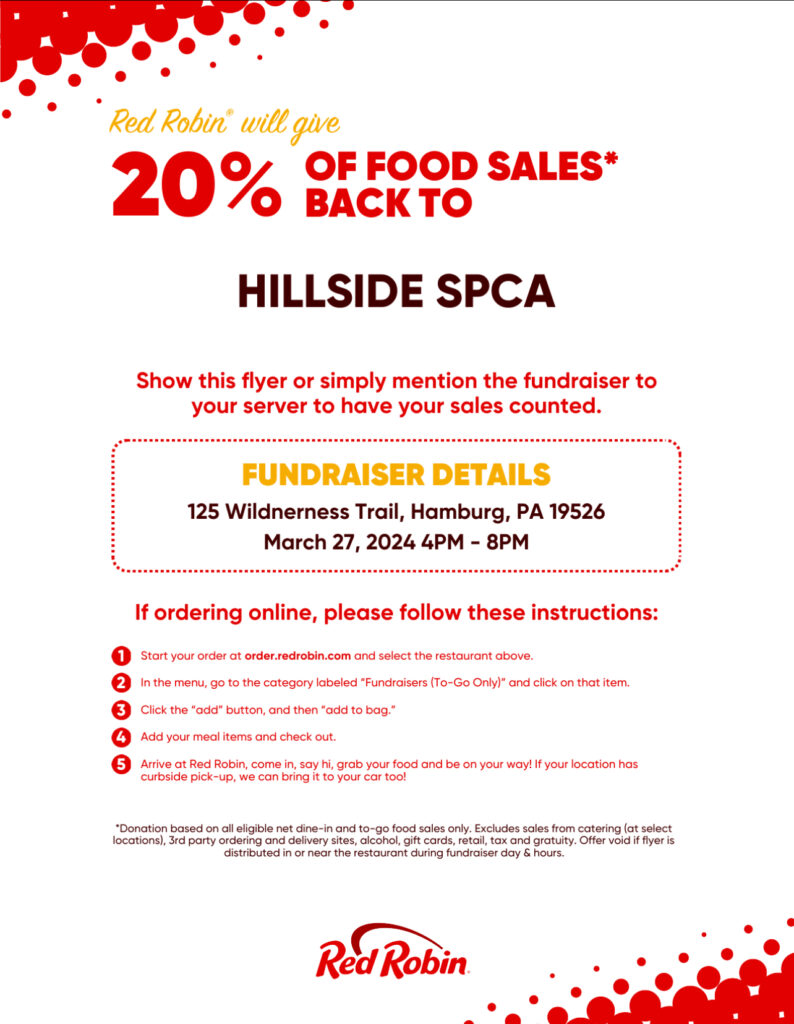 Red Robin Fundraiser – Hamburg, Pa | Hillside SPCA, Inc.